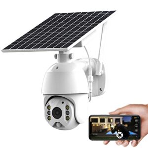 fuvision security camera wireless outdoor, solar powered 2.4g wifi 360° view pan tilt spotlight home security system with 1080p night vision, 2-way talk, color night vision, motion detection