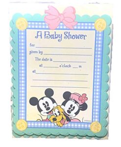 mickey, minnie and pluto baby shower invitations, 10 cards and 10 envelopes