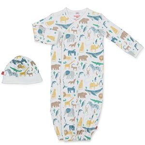 magnetic me baby gown & hat sleep outfit boys organic cotton layette sack set with magnet fasteners newborn - 3 months serengeti