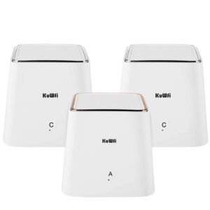 kuwfi mesh wi-fi system, gigabit wifi mesh network cover, replaces wifi router and extender, whole-home 6000 sq. ft. coverage, seamless high-performance wireless wifi booster (3 pack)