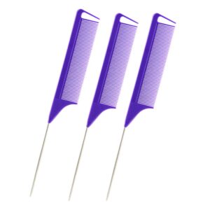 3pcs rat tail combs,barber styling combs for women,anti static heat resistant hairdressing comb (purple)