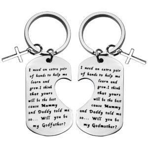 dabihu godparent gifts from godchild will you be my godmother/godfather keychain set christening gift godparents announcement jewelry first communion gift for godmother godfather baptism gift keyring