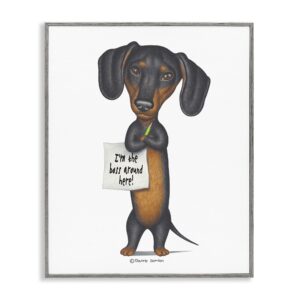 stupell industries dachshund 'i'm the boss' fun family pet phrase wall art, 11x14, white