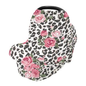 nursing cover breastfeeding scarf rose leopard cheetah- baby car seat covers, stroller cover, carseat canopy (j)