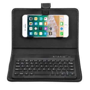 eliater portable bluetooth keyboard with leather case cover with for 4.5''-6.8'' ios, android and windows smart phones, detachable with kickstand