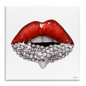 stupell industries red glam lips with glistening cosmetic stones wall art, 12x12, white