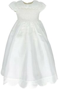 carriage boutique baby girls scallop dress christening baptism gown with matching bonnet white