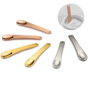 tekson 6 pieces metal cosmetic skincare spatula, mini mask facial reusable scoop, makeup beauty spoons for cream, lotions, moisturizers (rose gold, gold, silver)