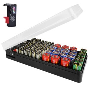 battery organizer storage case holder with tester holds 98 battery