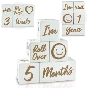 i'm solid wood weekly monthly yearly baby milestone age blocks, gender neutral, newborn gifts & keepsakes for picture props (5 pcs/white)