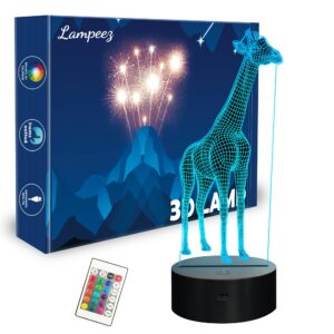 lampeez giraffe gifts for kids giraffe 3d lamp night light 3d illusion lamp for kids, 16 colors changing with remote, kids bedroom decor as xmas holiday birthday gifts for boys girls