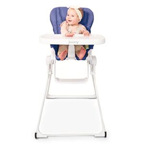 joovy nook nb high chair featuring four-position adjustable swing open tray, 3-position reclining seat, and front wheels for added mobility - folds down flat for easy storage, slate