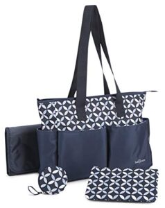 baby boom ivy 4piece tote diaper bag set, navy, one size