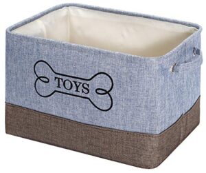 geyecete dog toys storage bins canvas stitching pet baskets,with outside handle handle,organizer storage basket for sorting toys, clothes and books-blue/khaki