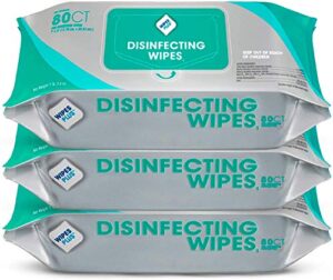 wipesplus disinfecting wipes (240 total wipes) - 3 packs of 80 industrial strength sanitizing wipes - 80 disinfectant wipes per pack - made in the usa