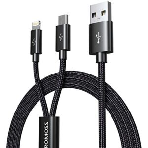 romoss multi usb charging cable - 5ft nylon braided 2 in 1 fast charger micro usb cable compatible for iphone, ipad, airpods earphone, galaxy s7 j7 note 5, fire tablets and ps4