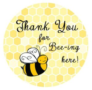 60 bee thank you stickers 1.5 inch - thank you for bee-ing here - bee baby shower stickers - bee birthday stickers - bee stationary stickers