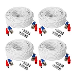 tyumen 4 pack 100ft (30.5 meters, white) all-in-one bnc video and power security camera cables, bnc extension surveillance camera cables for cctv camera dvr security systems