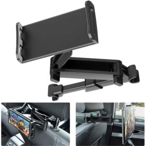 timewall car headrest tablet mount, backseat seat universal tablet cell phone holder 360° swivel rotating angle adjustable stretchable for ipad iphone, samsung, switch, 5-11" tablet phone black