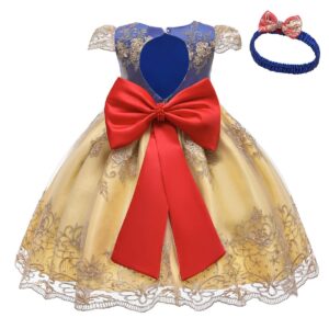 hoizosg baby girls christening dress snow white birthday party prom embroidered lace baptism bowknot tutu gown w/headwear yellow