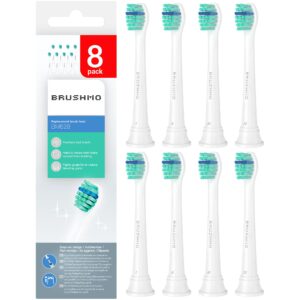 brushmo compact size replacement toothbrush heads compatible for philips sonicare proresults hx6023 superior clean, better gum health, smaller heads for hard-to-reach areas, bm628, 8 pack