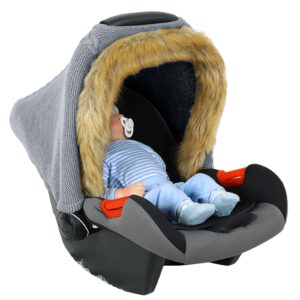 yinuoday baby car seat cover with faux fur hem winter knitted stretchy infant stroller cover carseat canopy for boy girl indoor outdoor