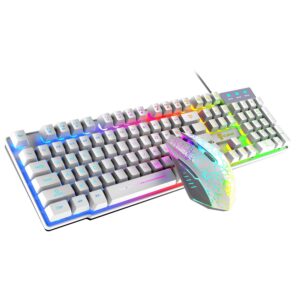 gaming keyboard, usb wired mechanical feeling keyboard with rgb backlit gaming keyboard waterproof 104keys for pc computer gamer overwatch dota for desktop, computer, pc