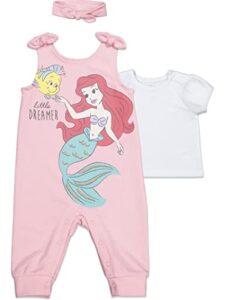 disney princess ariel infant baby girls french terry snap sleeveless romper & headband 12 months