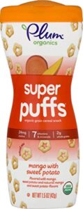 plum organics baby food pouch | super puffs | mango with sweet potato | 1.5 ounce | 4 pack | organic food squeeze for babies, kids, toddlers