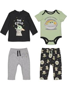 star wars the mandalorian the child baby boys 4 piece layette set: bodysuit t-shirt pants mix n' match 12 months