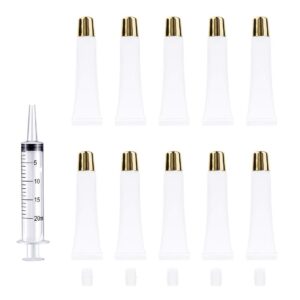 kcd 50pcs lip gloss tubes, 15ml gold top lip gloss containers empty, refillable soft cosmetic squeeze tubes for diy lip gloss balm cosmetic with free syringe (gold)