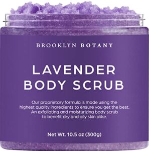 brooklyn botany dead sea salt and lavender body scrub - moisturizing and exfoliating body, face, hand, foot scrub - fights fine lines, wrinkles - great gifts for women & men - 10.5 oz