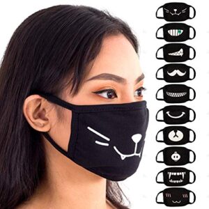 sojourner bags black face mouth mask - cotton face covering (10 pack) - face mask resuable, washable, breathable, adjustable - adult and child size | rave edm halloween masks