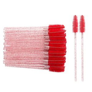 300 pack disposable mascara wands for eyelash extensions eye lash applicators makeup brushes tool kits, crystal red handle- red