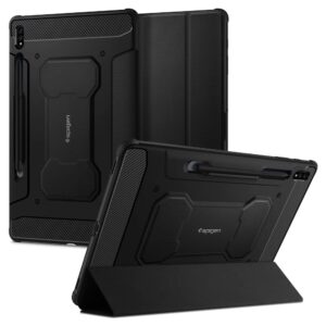 spigen rugged armor pro designed for galaxy tab s8 plus case (2022) / galaxy tab s7 plus case (2020) with s pen holder - black