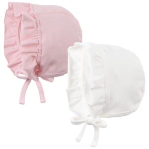 lovely baby girl hospital hat soft cotton newborn beanie winter baby hats for infant girls (white+pink, s)