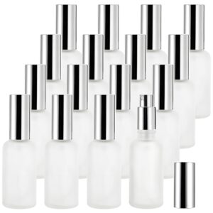 bekith 16 pack 50ml glass spray bottles, frosted empty perfume atomizer, refillable fine mist spray for essential oils, cleaning products, silver sprayer