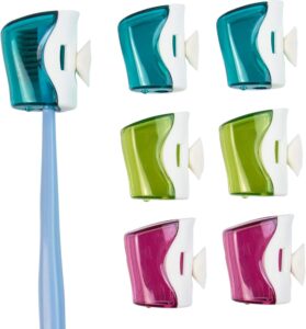 framendino, 6 pack toothbrush head covers caps holder case protector box with suction cup convenient for bathroom wall mirror home outdoor travel