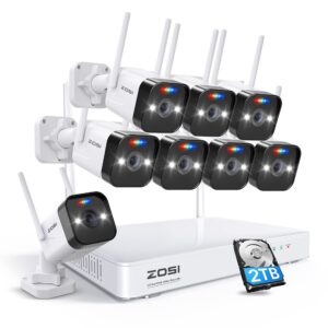 zosi 2k spotlight wireless security camera system with two-way audio,8ch 3mp cctv nvr with 2tb hard drive,8pcs 3.0mp indoor outdoor wifi surveillance cameras,color night vision,for home 24/7 record