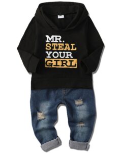 yallet 2t 3t toddler baby boy clothes fall winter outfit sets long sleeve letter hoodies top+ripped denim pants 2pcs