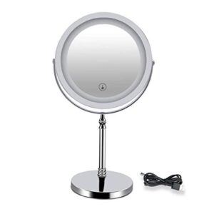 kxa countertop vanity mirrors led lighted makeup vanity mirror with a non-slip pedestal 7 inches double-sided 10x magnifying touch screen dimming (color : silver, size : 7 inches 10x)