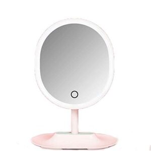 kxa foldable makeup mirror, vanity mirror dimmable led lights with wide-angle touch screen and countertop adjustable 90 degree bracket