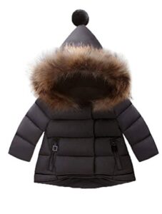 mallimoda baby boys girls down jacket toddler winter warm puffer down coat cotton hooded fur snowsuit black 2-3 years