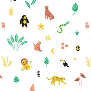 safari crib sheet fitted organic, 100% cotton gots soft jersey jungle animal crib sheets, jungle safari animals baby and toddler bedding for boys and girls (jungle)