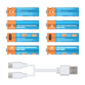 rechargeable aa batteries lithium - 8 pack 2600mwh 1.5v hi capacity usb rechargeable lithium ion double aa size battery with charge cable fast full charging in 1.5 hours ce fcc listed