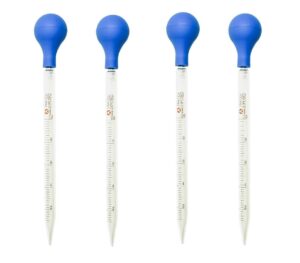 hibatul inc 4 pack (10ml) glass graduated dropper pipettes lab dropper with blue rubber cap and scale