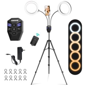 sebider dual 36w 6500k led ring light with 73" extendable tripod stand & phone holder, portable light rings used for youtube video/selfie/live stream/makeup/tiktok