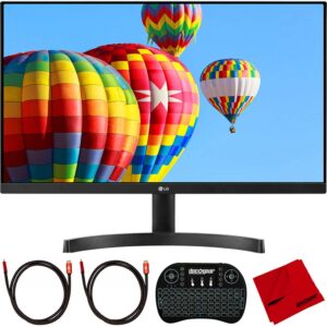 lg 24ml600m-b 24 inch fhd ips led 1920x1080 amd freesync monitor with dual hdmi bundle with 2.4ghz wireless keyboard, 2x 6ft universal hdmi 2.0 cable and microfiber cleaning cloth