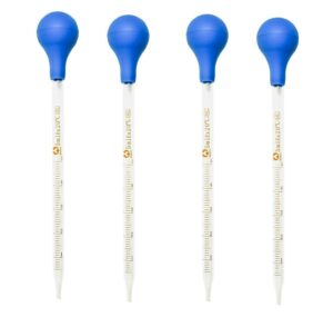 hibatul inc 4 pack (5ml) glass graduated dropper pipettes lab dropper with blue rubber cap and scale