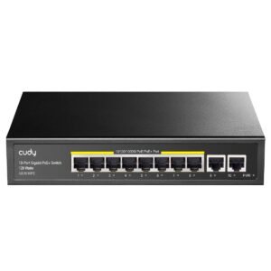 cudy 8 port gigabit poe switch, 120 watts poe budget, 8 10/100/1000mbps poe+ ports, 2 gigabit uplink ports , 802.3at, 802.3af, 1/2 (+), 3/6 (-), fanless, plug and play, gs1010pe